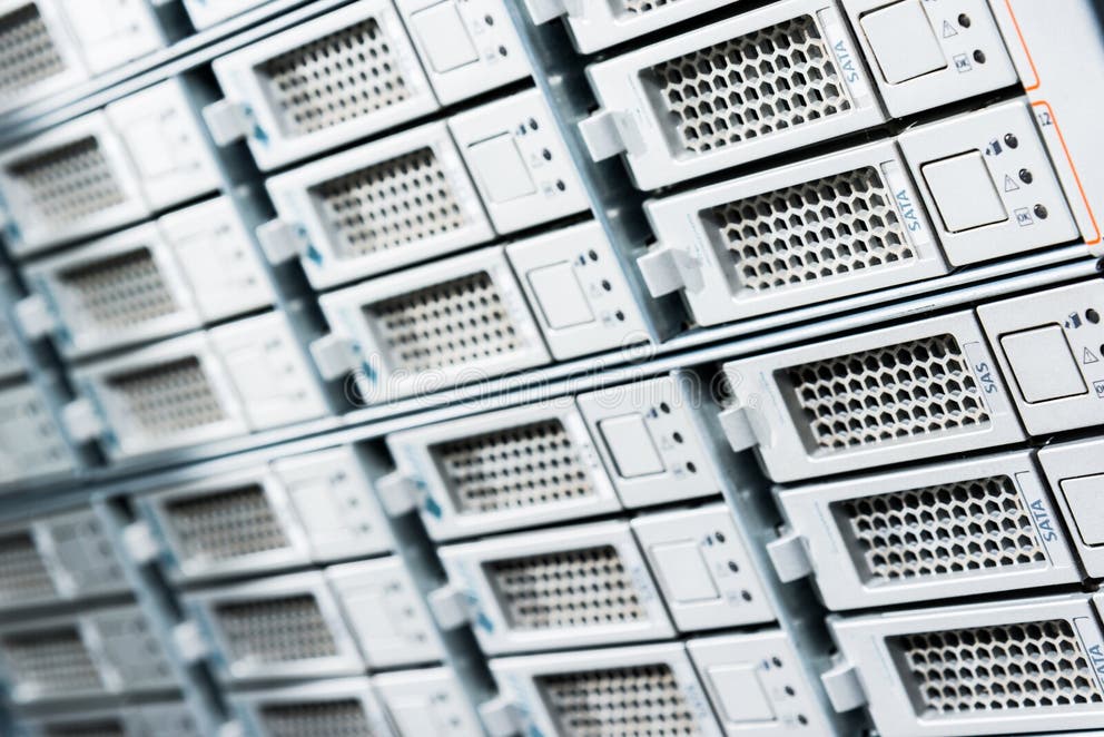 Array of Data Storage Hard Drives in Internet Data Center Stock Photo ...