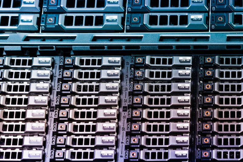 Array of Data Storage Hard Drives in Internet Data Center Stock Photo ...