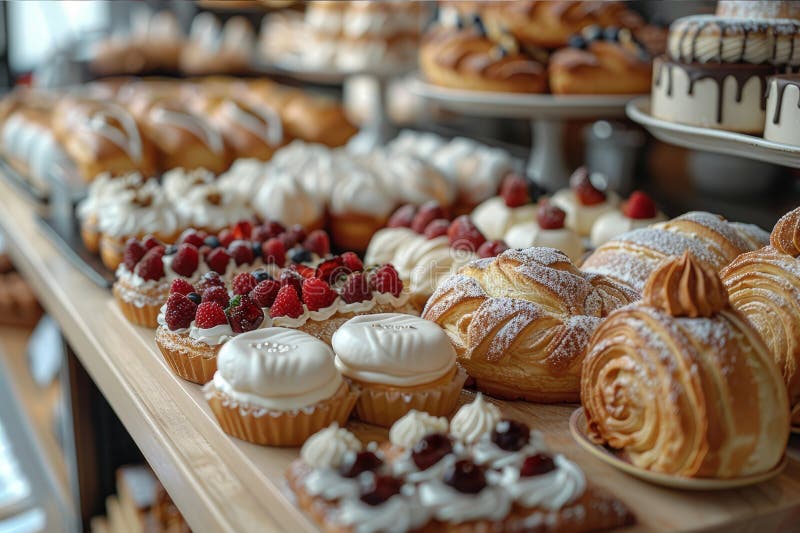 Array of Delicate Pastries and Desserts Elegantly Displayed in a Chic ...