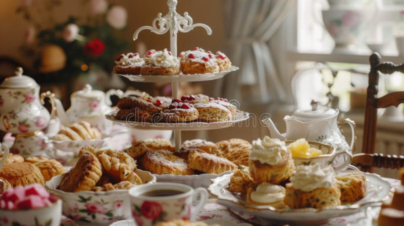 Elegant Afternoon Tea Setup with Assorted Pastries Stock Photo - Image ...