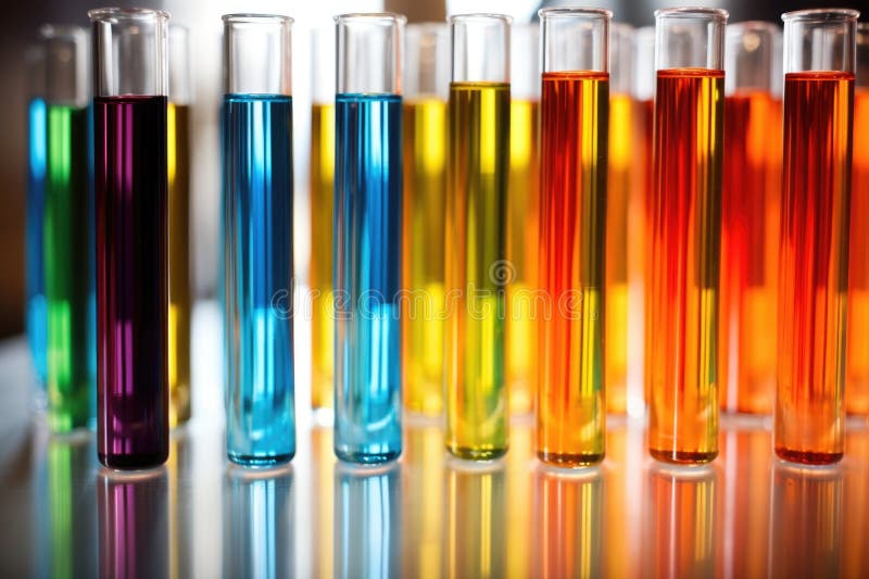 Array of Different Colored Test Tubes in a Lab Stock Photo - Image of ...