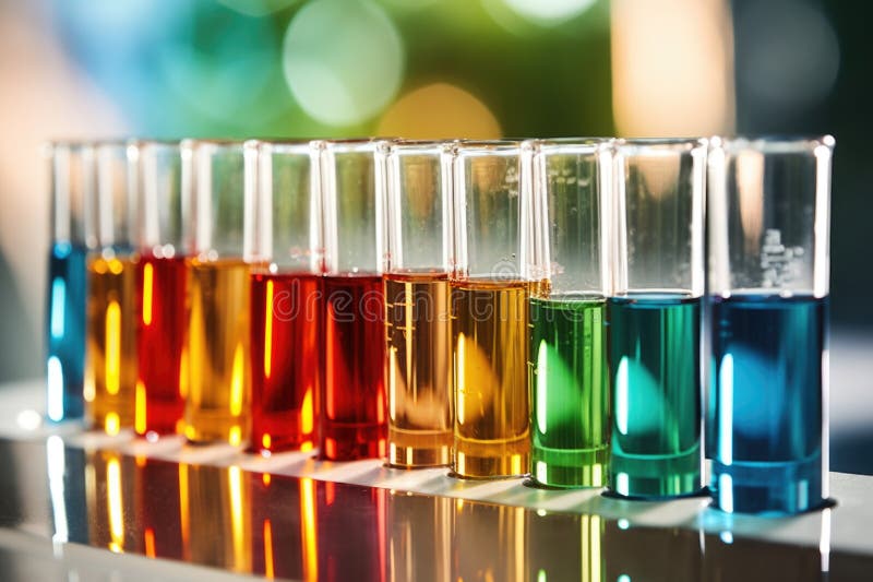 Array of Different Colored Test Tubes in a Lab Stock Illustration ...