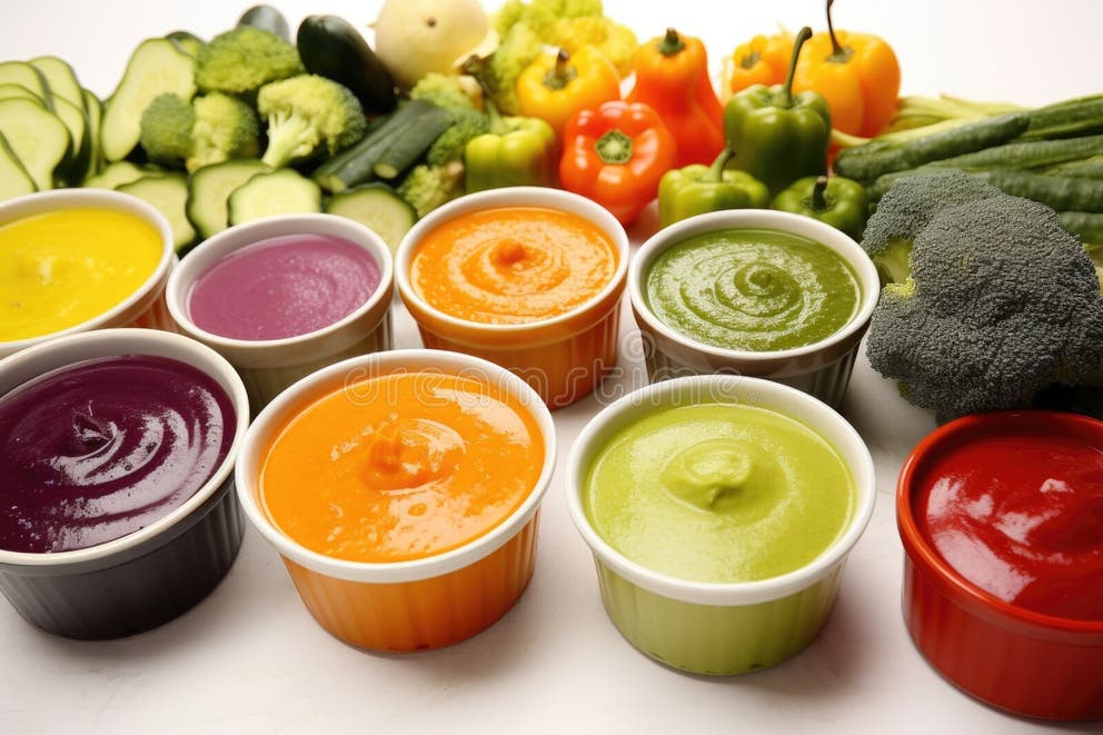 Array of Different Colored Vegetable and Fruit Purees Stock Image ...