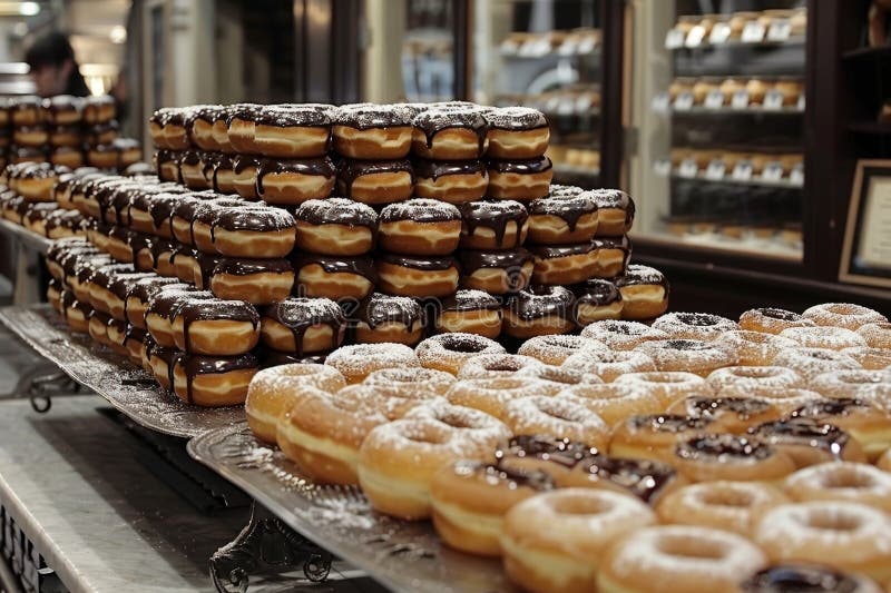 Array of Donuts on Display in Bakery. Generative AI Stock Illustration ...