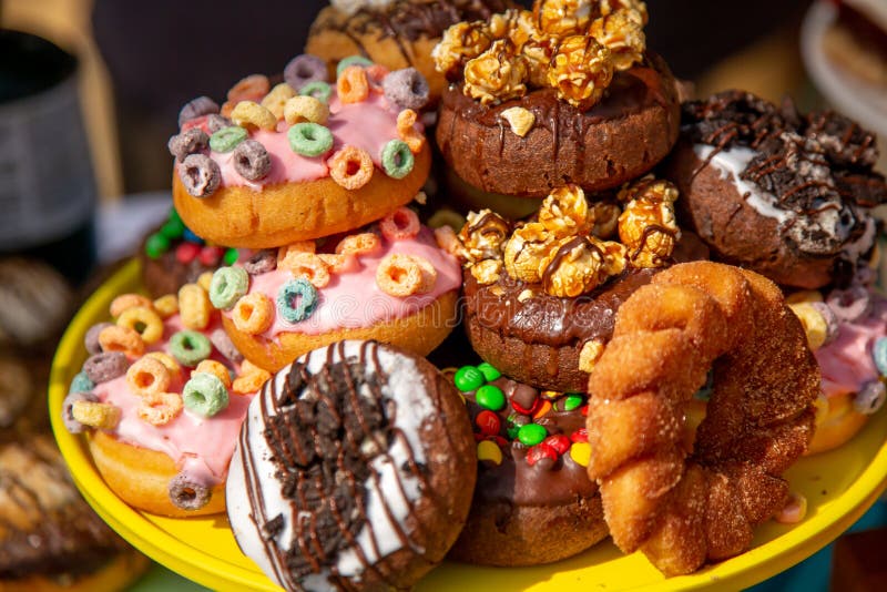 Array of donuts stock photo. Image of ingredients, dessert - 166693290
