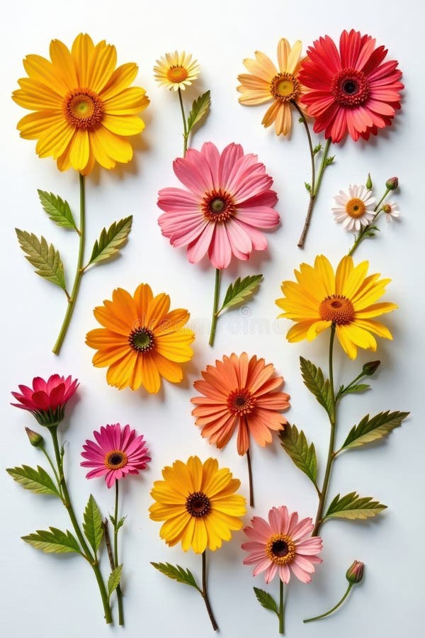 Array of Dried Flowers Pressed Flat, White Backdrop , Paper, Texture ...