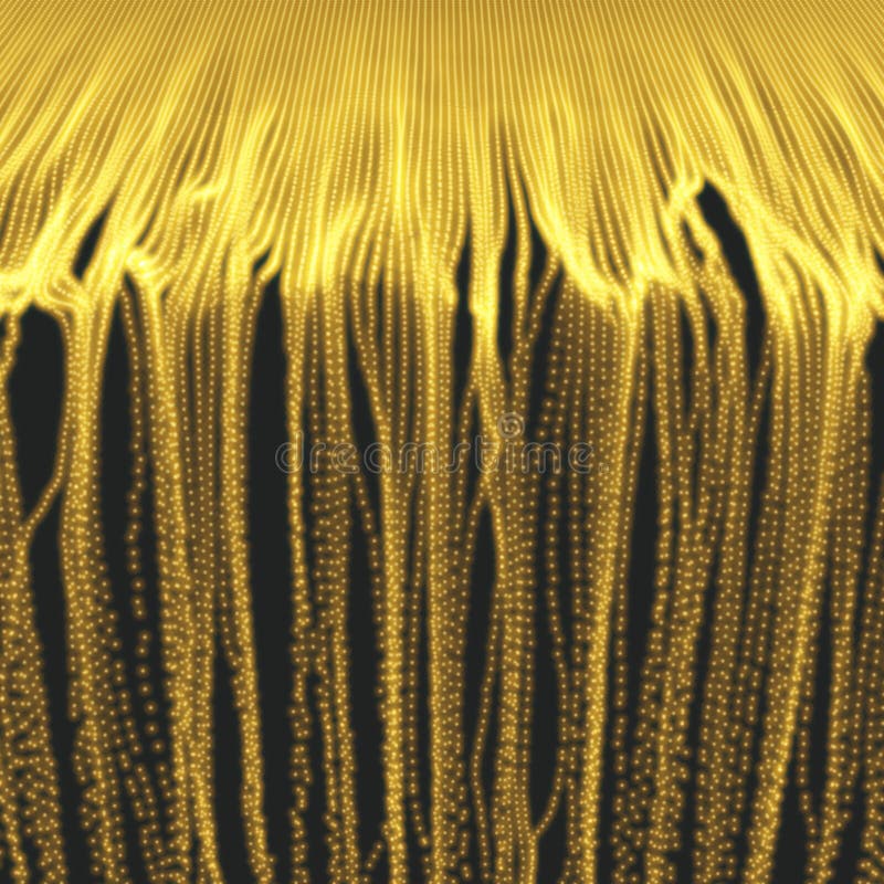 Array with Dynamic Emitted Particles. 3D Technology Style. a Glowing Grid. Abstract Background ...