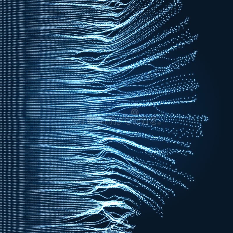 Array with Dynamic Emitted Particles. 3D Technology Style. a Glowing Grid. Abstract Background ...