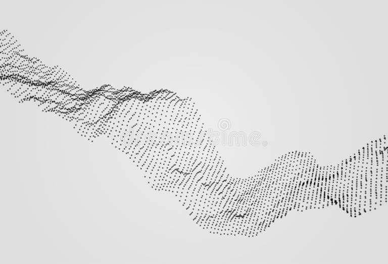 Array with Dynamic Emitted Particles. Flowing Particle Waves. Abstract Science or Technology ...