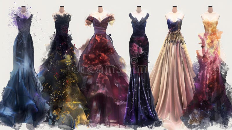 Array of Elegant Designer Dresses on Display Stock Image - Image of ...