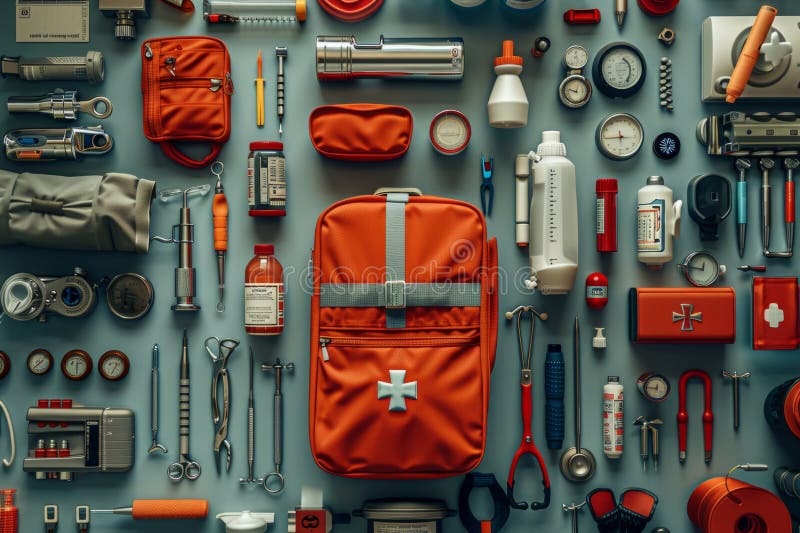 An Array of Engineering Tools, Including a First Aid Kit, Scattered on ...