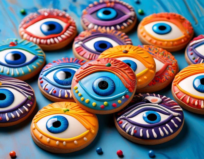 An Array of Eye-shaped Cookies Decorated with Colorful Icing, Playfully ...
