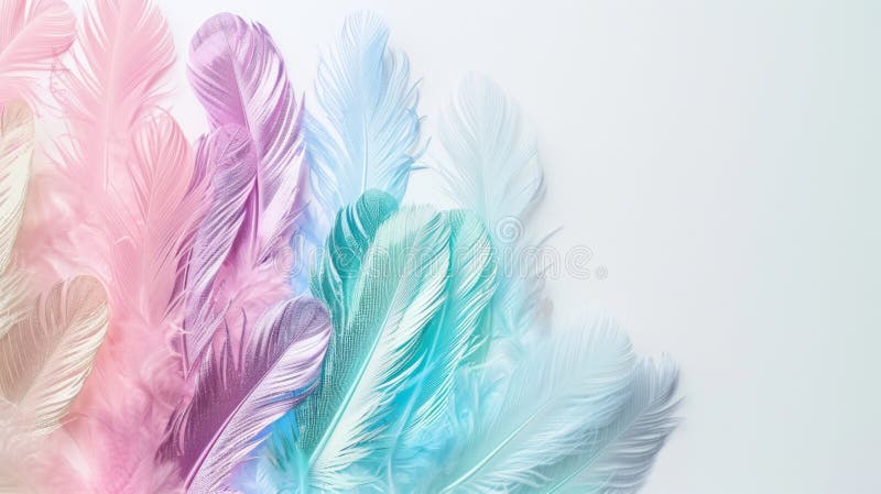 An Array of Feathers in Pastel Hues with a Holographic Touch, Arrayed ...