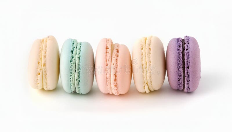 An Array of Five Vibrant Macarons, Each a Different Flavor, Neatly ...