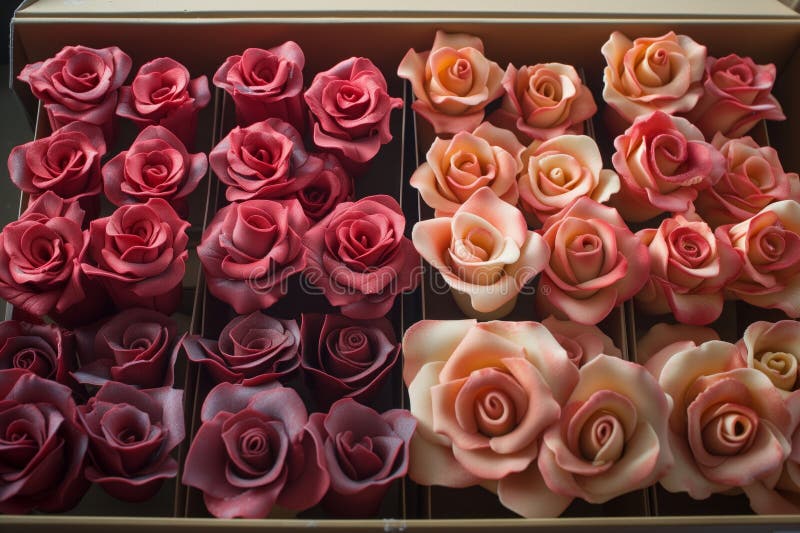 Array of Fondant Roses in a Box Stock Image - Image of generated, gift ...