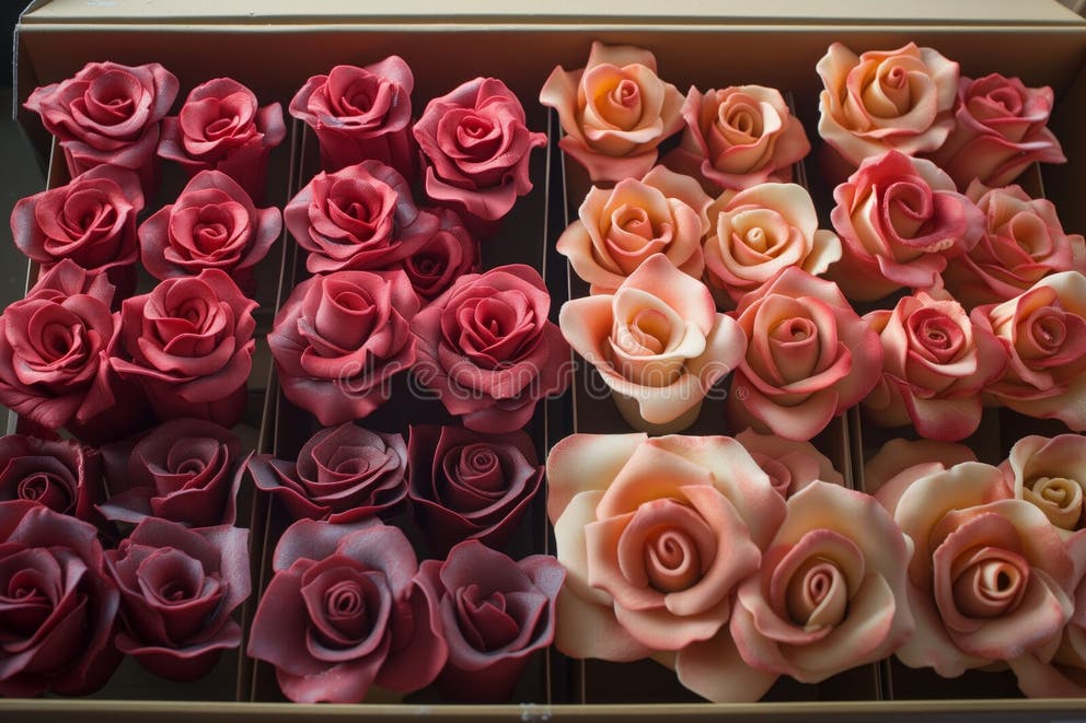 Array of Fondant Roses in a Box Stock Image - Image of generated, gift ...