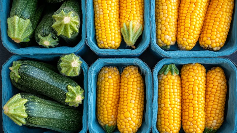 An Array of Fresh Vegetables and Corn is Exhibited for Sale at the ...