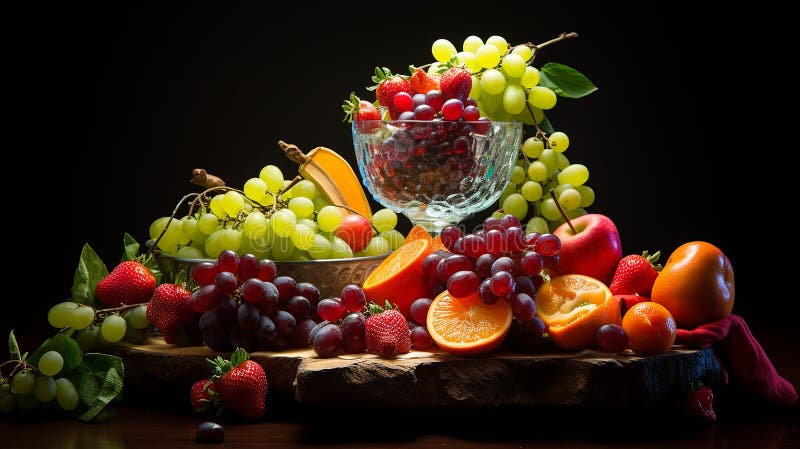 An Array of Fruits Piled Up on Display with Studio Lighting Style ...
