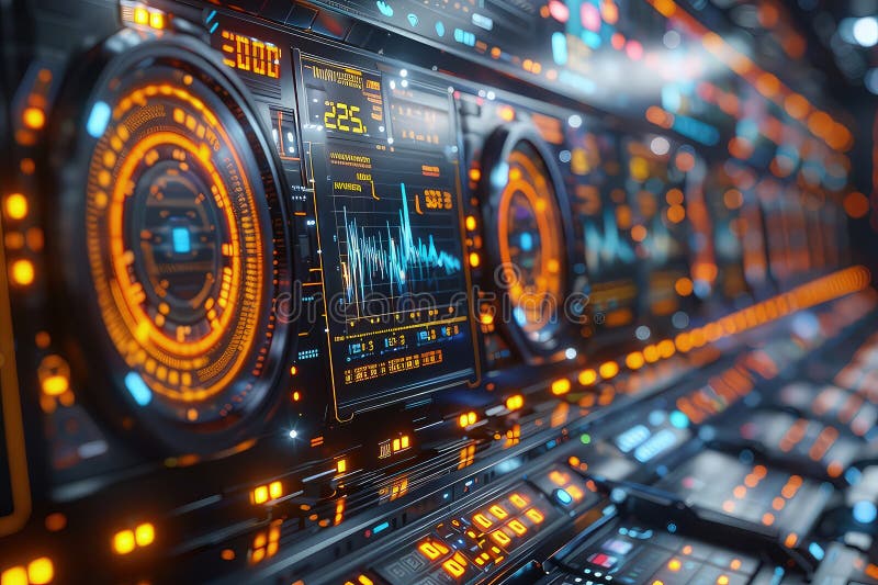 An Array of Futuristic Screens Displaying Holographic Data ...