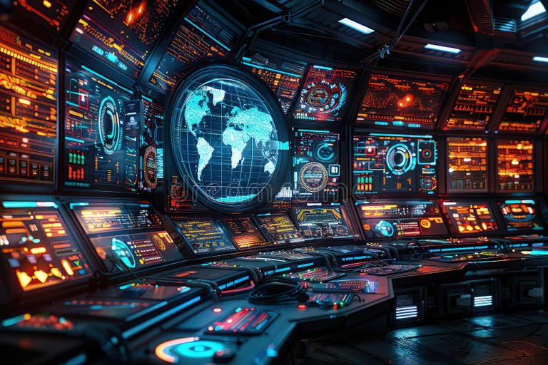 An Array of Futuristic Screens Displaying Holographic Data ...