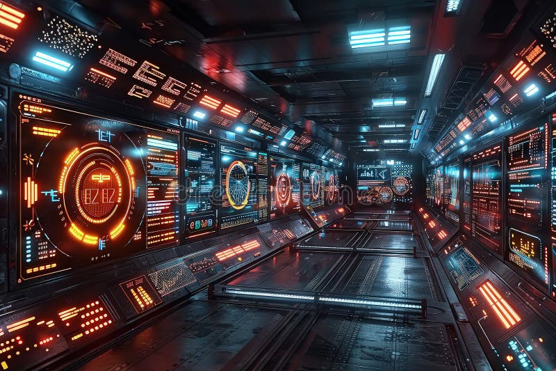 An Array of Futuristic Screens Displaying Holographic Data ...