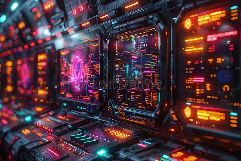 An Array of Futuristic Screens Displaying Holographic Data ...