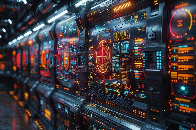 An Array of Futuristic Screens Displaying Holographic Data ...