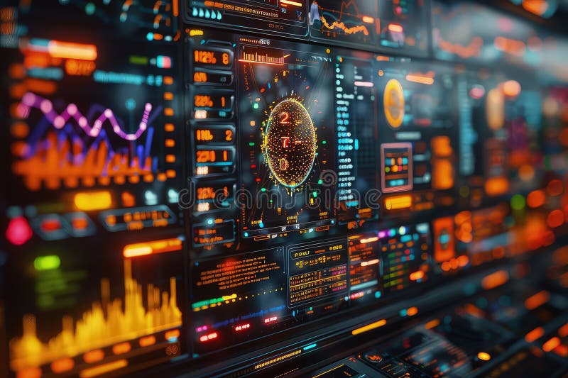 An Array of Futuristic Screens Displaying Holographic Data ...