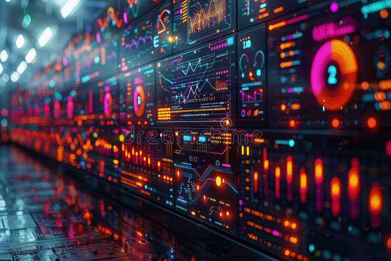 An Array of Futuristic Screens Displaying Holographic Data ...