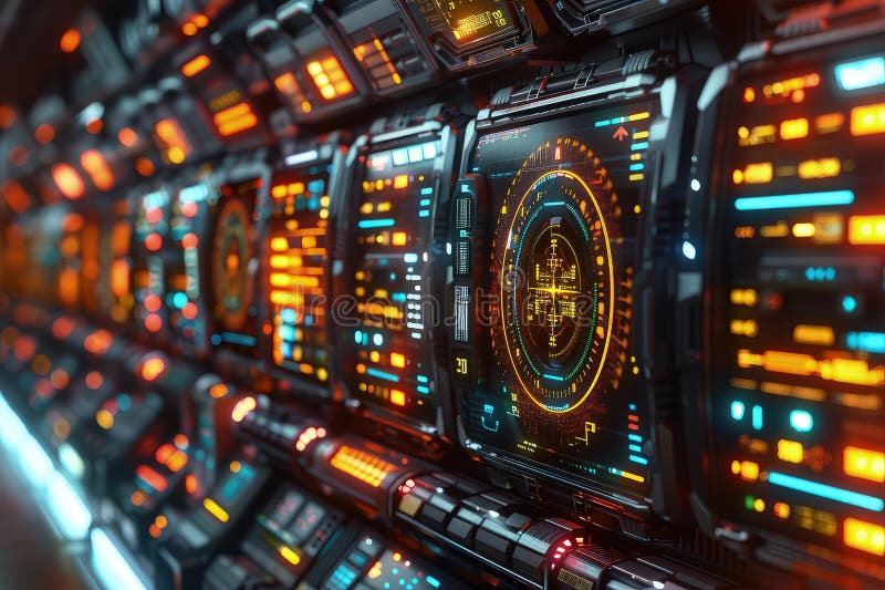 An Array of Futuristic Screens Displaying Holographic Data ...