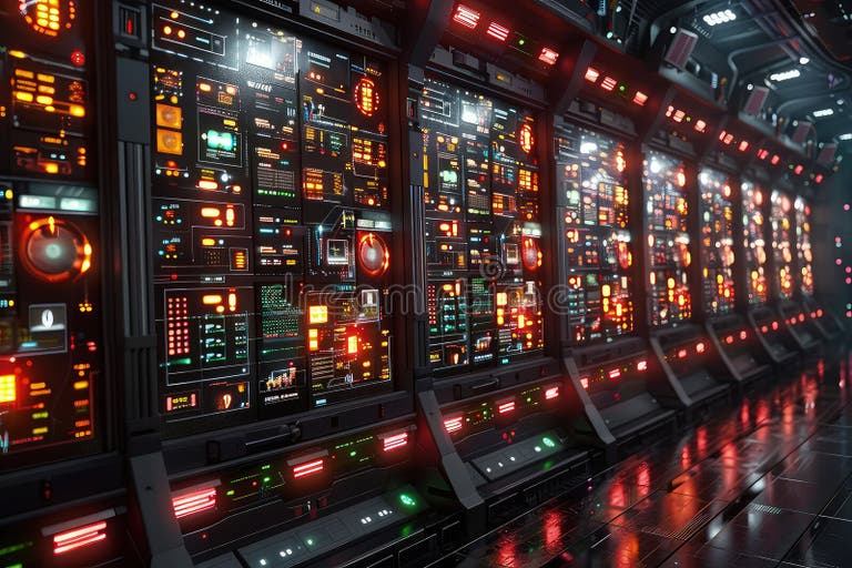 An Array of Futuristic Screens Displaying Holographic Data ...