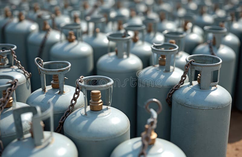 Array of Gas Cylinders, Potential Gas Supply Issues, Reflecting Current ...