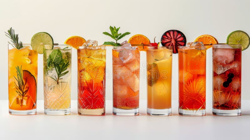 Array of Glasses with Various Drinks Stock Photo - Image of generated ...