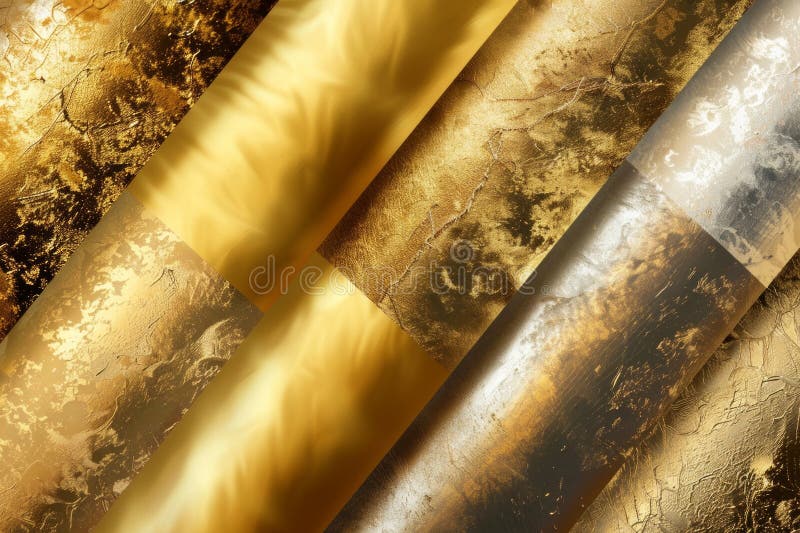 Array of Gleaming Gold and Silver Textures. Shiny Metallic Background ...