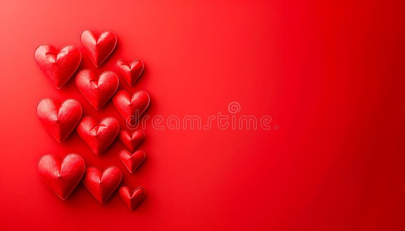 Array of Glossy Red Hearts on a Vibrant Ruby Background for Romantic ...