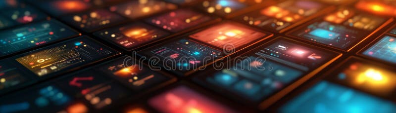 An Array of Glowing Futuristic Control Panel Interfaces with Graphical ...