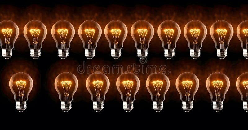 Array of Glowing Light Bulbs on Dark Background Stock Image - Image of ...