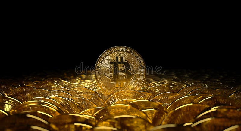 An Array of Gold Coins - Bitcoins, on Top of Which Stands One Sparkling ...