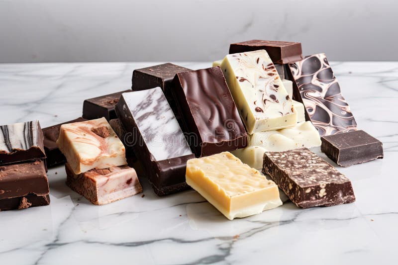 Array of Gourmet Chocolate Bars on Marble Countertop Stock Illustration ...