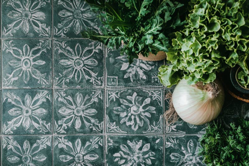 An Array of Green Vegetables Placed on a Wooden Counter Stock Image ...