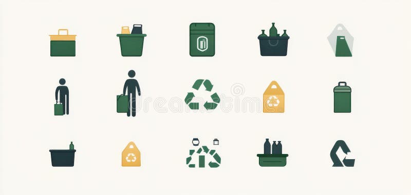 Array of Green and Yellow Recycling Icons Representing Waste Management ...