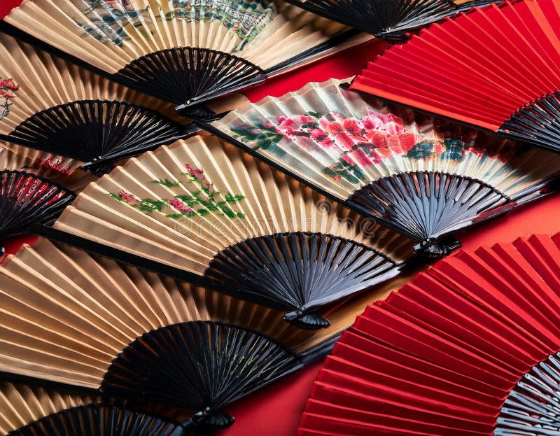 An Array of Hand-painted Fans Showcasing Traditional Lunar New Year ...