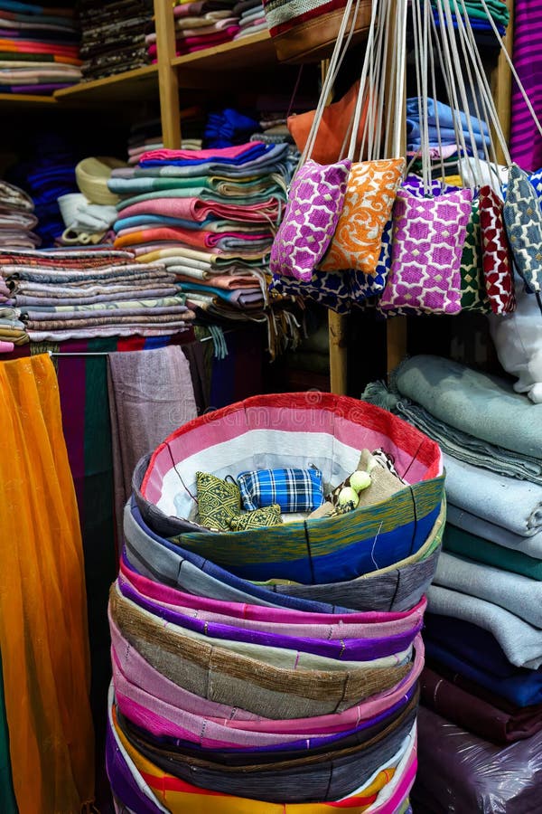 Array of Handcrafted Textile Items in a Market in Tangier, Morocco ...