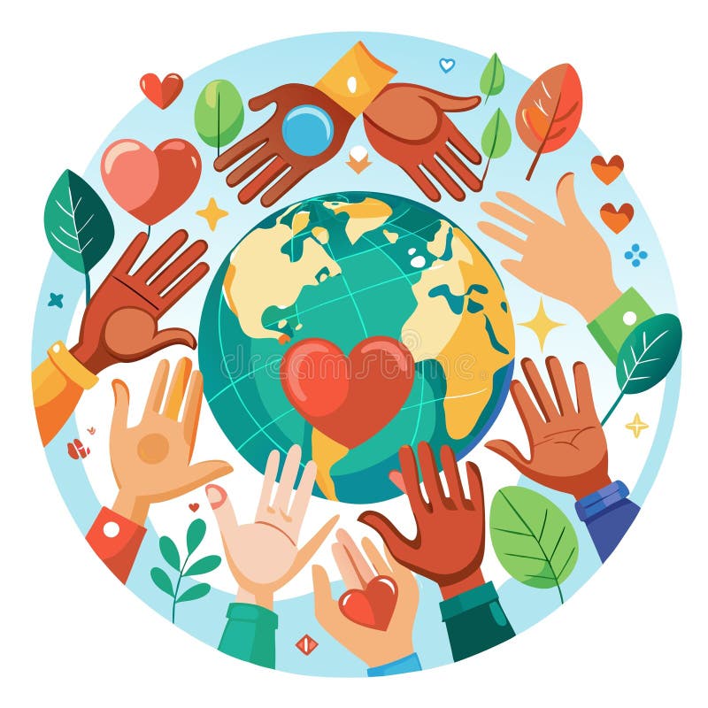 An Array of Hands Clasping Hearts. Embodying Worldwide Unity. Empathy ...