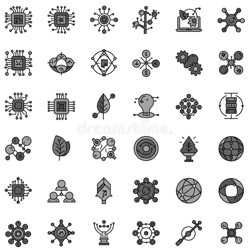 Array of 36 Icons with Themes of Technology, Biology, and Innovation ...