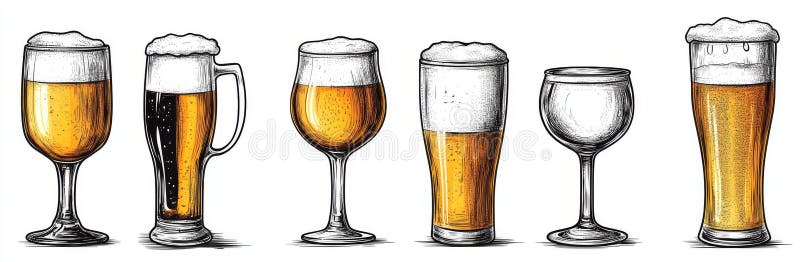 An Array of Illustrated Beer Mugs and Glasses in Diverse Styles and ...