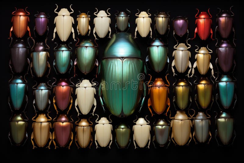 Array of Iridescent Beetle Shells, Arranged in a Captivating Display of ...