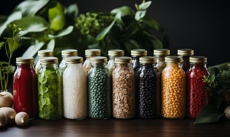 Array of Jars Filled with Various Foods Stock Image - Image of culinary ...