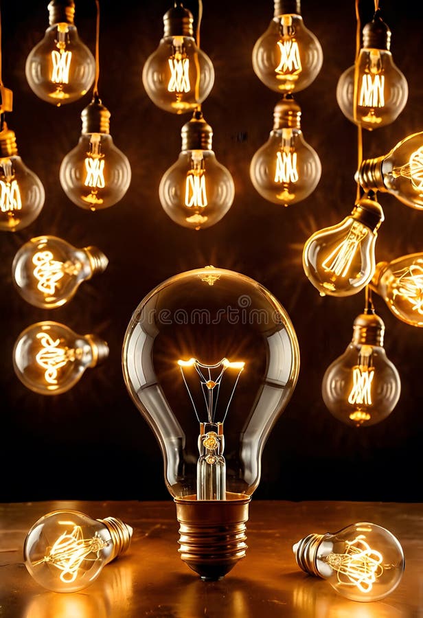 Levitating Lightbulbs with Glow Stock Photo - Image of shine, concept ...