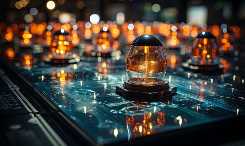 Array of Lights on Table stock image. Image of interior - 346195013